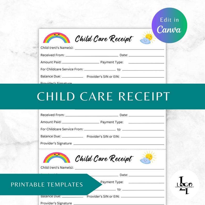 CHILD CARE RECEIPTS, Daycare Receipts, Printable Receipts, Receipts ...