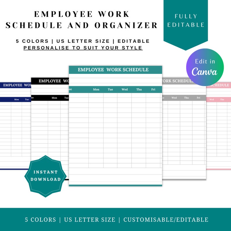 EMPLOYEE WORK SCHEDULE, Organizer, Work Time Tracker, Employee ...