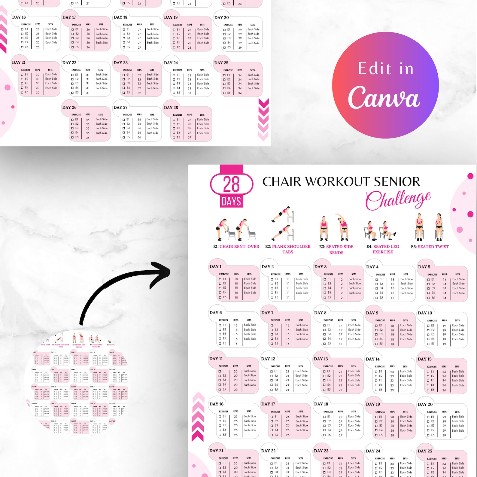 Editable 28 DAYS Chair Workout Seniors Challenge, Chair Workout Seniors ...