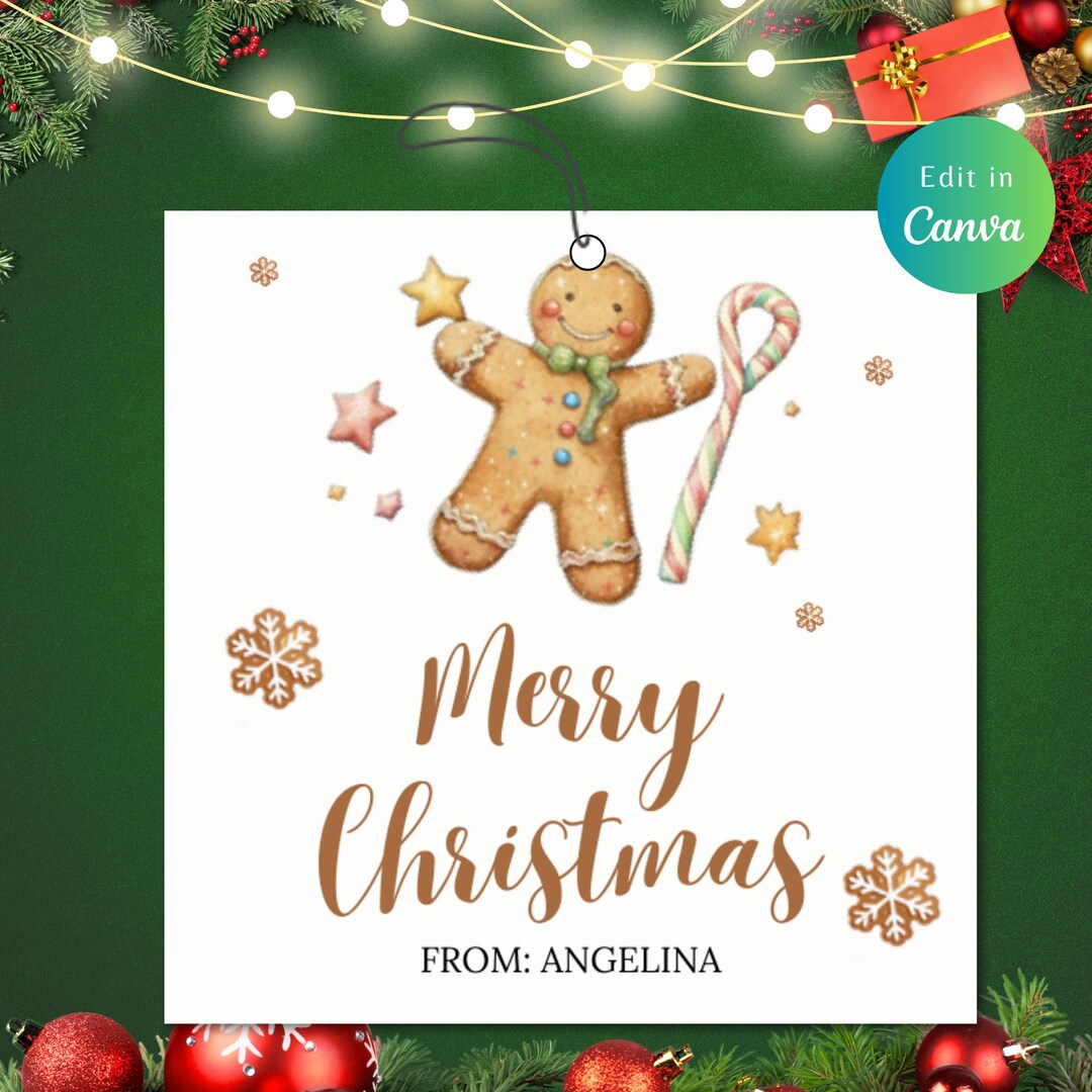 EDITABLE DIGITAL GINGERBREAD Man Gift Tag, Printable Christmas Gift ...