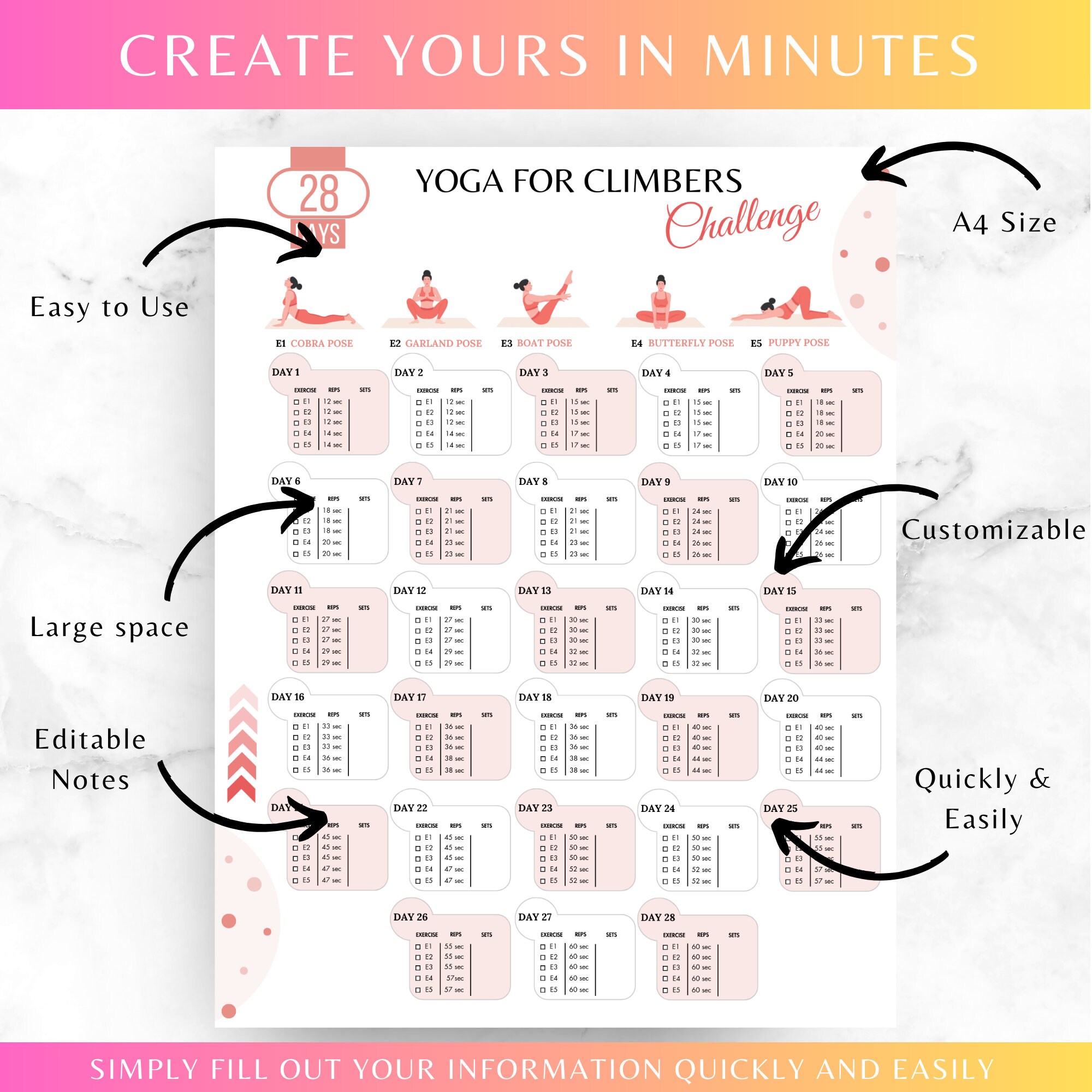 Editable 28 Days Yoga for Climbers , Climbers , Yoga Workout , Digital ...