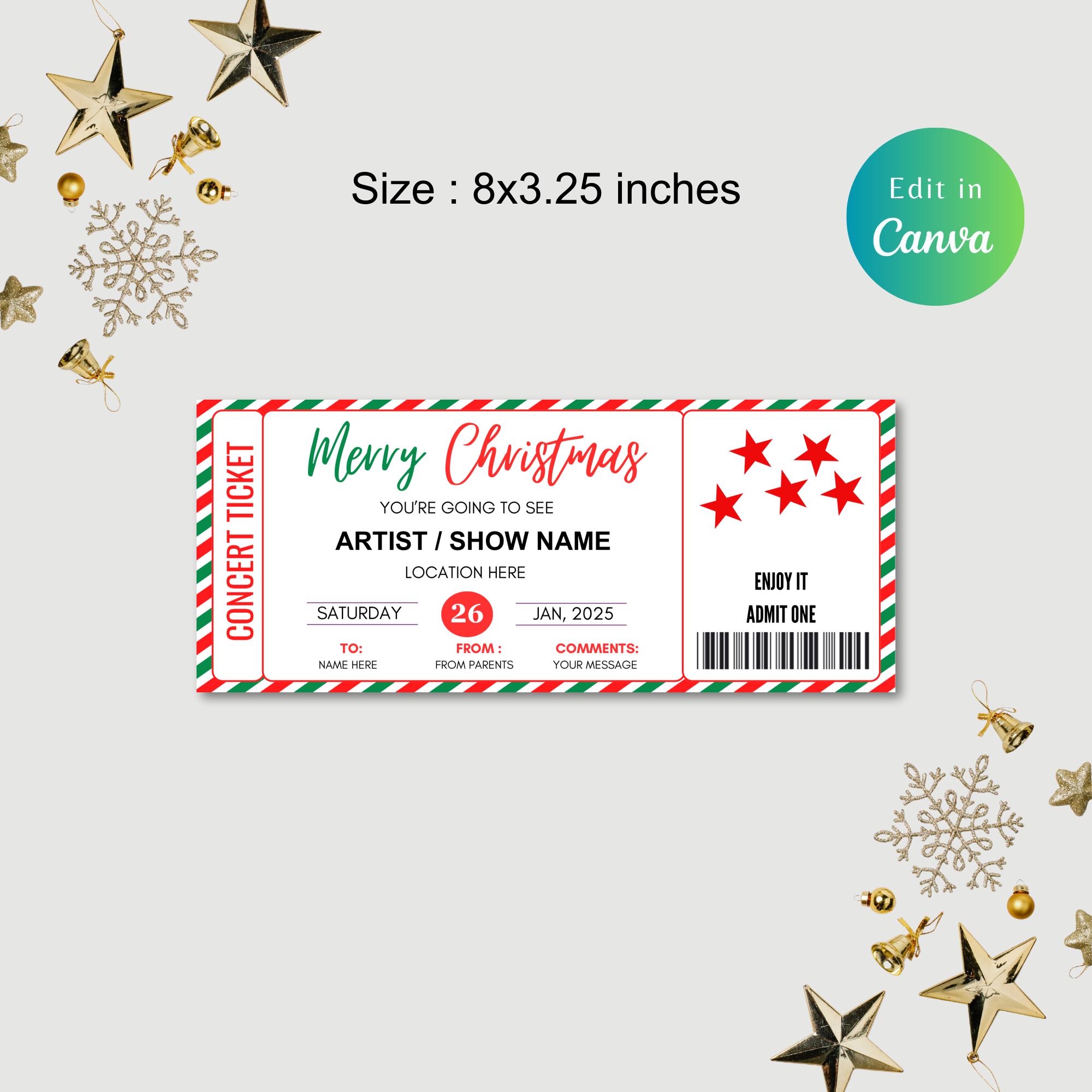 Editable Christmas Concert Ticket Template, Concert Ticket, Christmas ...