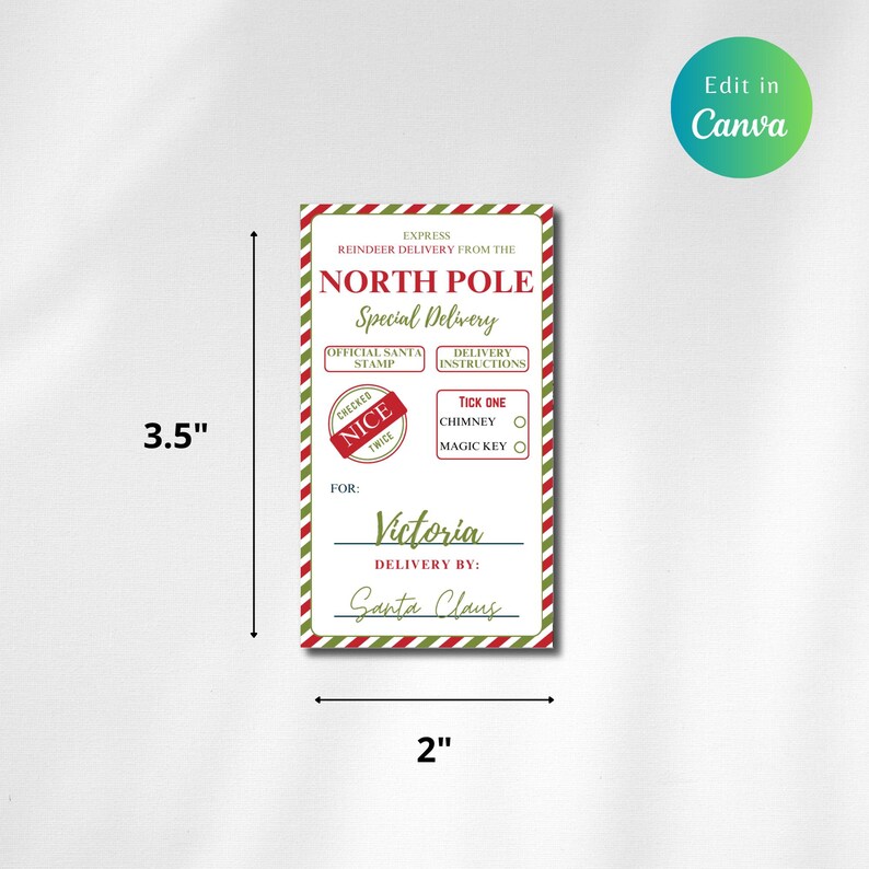 Editable North Pole Express Delivery Christmas Tag Template, Editable ...