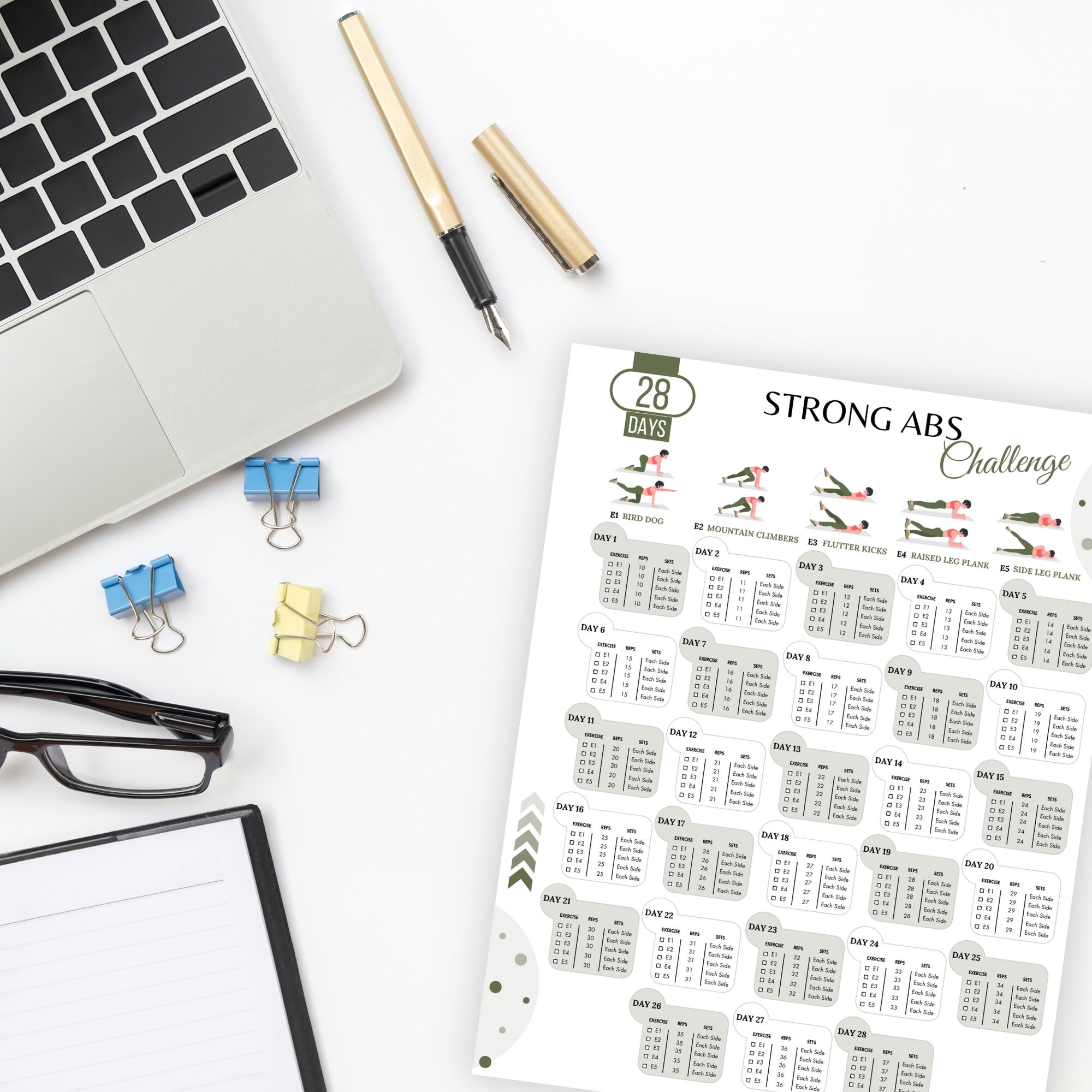 Editable 28 DAYS Strong Abs Workout Challenge, 30 DAYS Challenge ...
