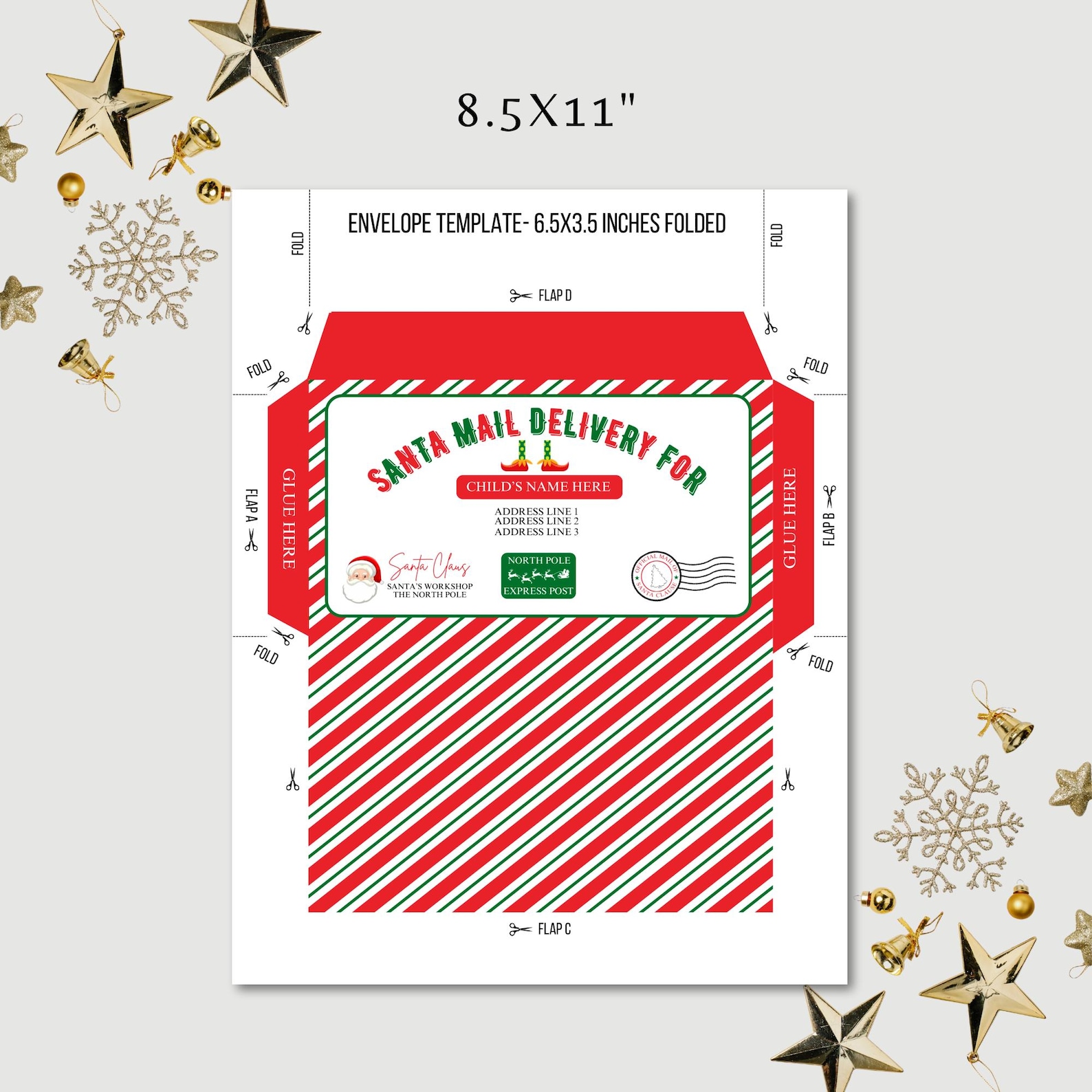 Editable Santa Envelope Template Printable, From Santa Claus, PRINTABLE ...