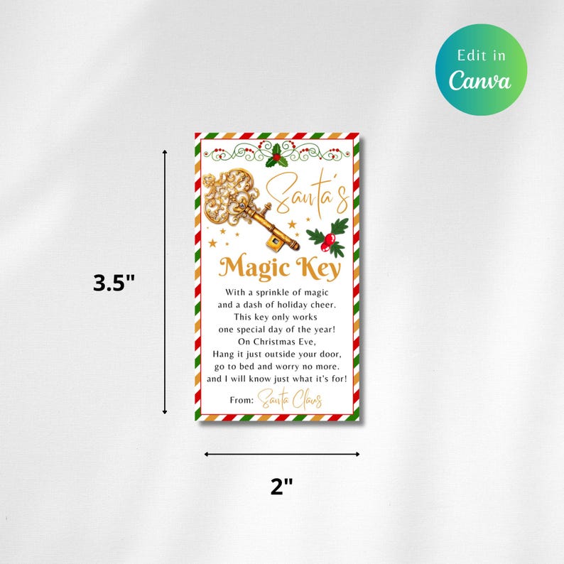 Editable SANTA'S MAGICAL Key, Magic Key Tag, Santa Key Tag, Christmas ...
