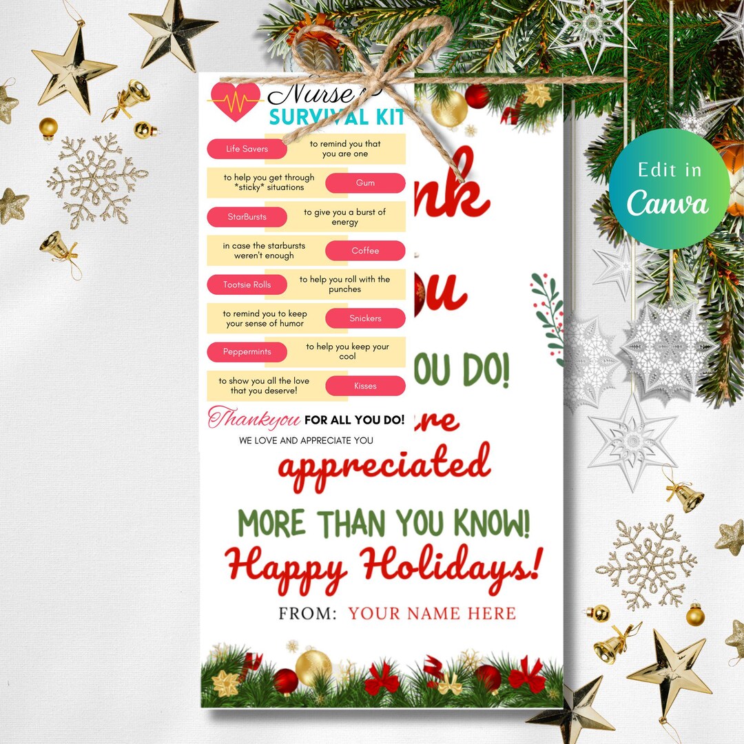 EDITABLE NURSE'S SURVIVAL Kit Card, Nursing Student, School, Survival ...