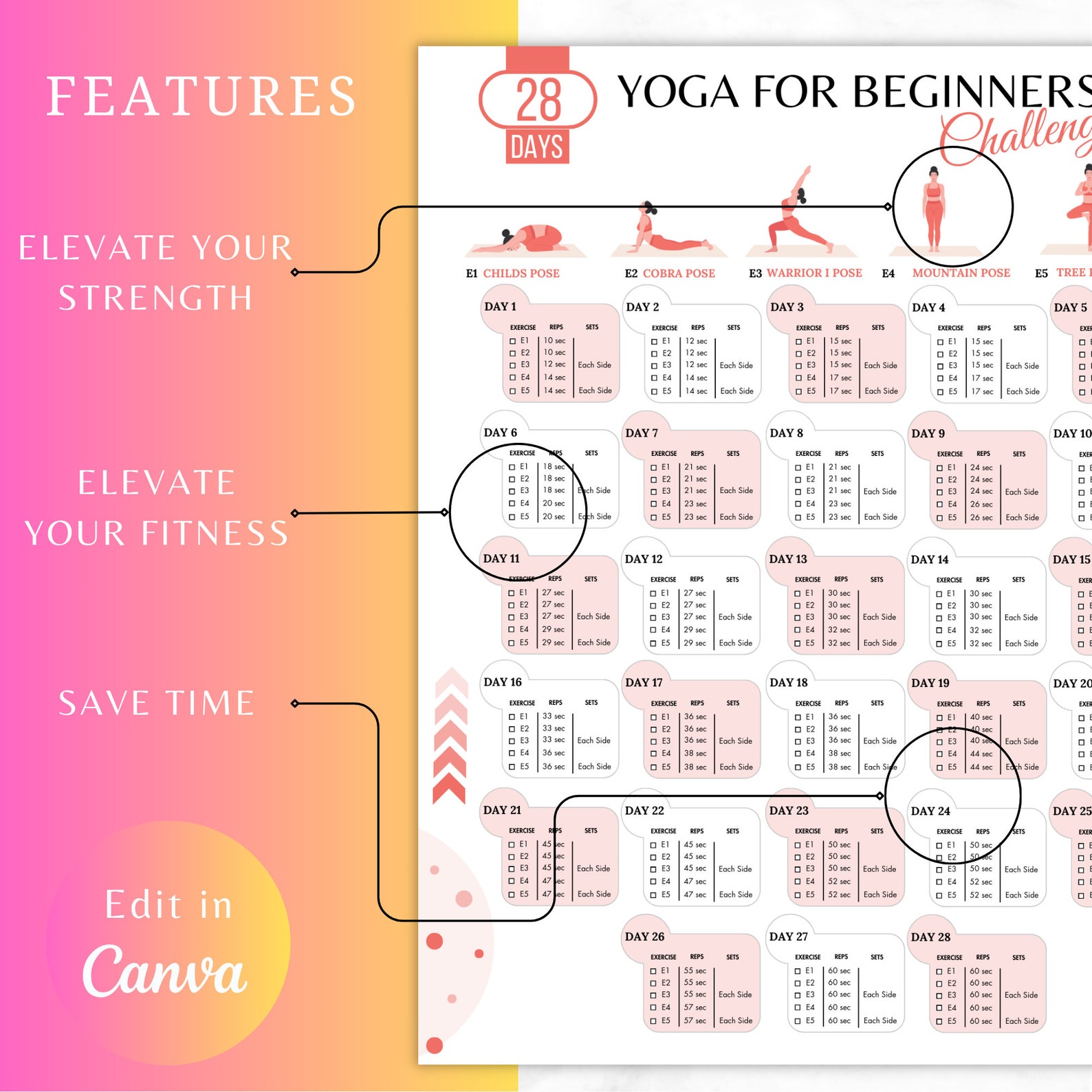 Editable 28 DAYS BEGINNERS YOGA Challenge, Yoga Class, Yoga Poses, Yoga ...