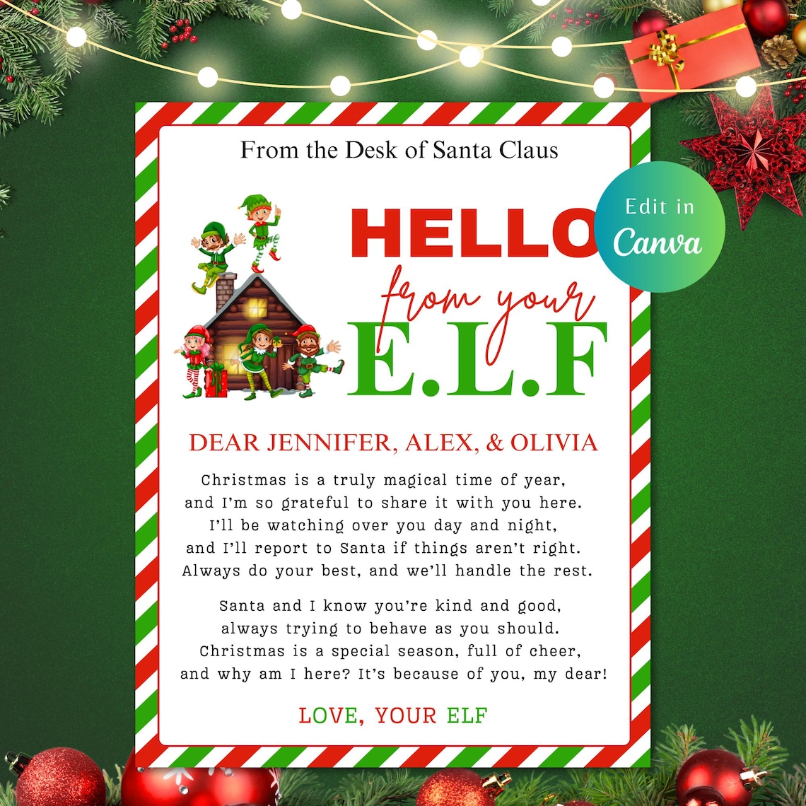 EDITABLE HELLO LETTER From Elves Template, Letter From Elf, Christmas ...