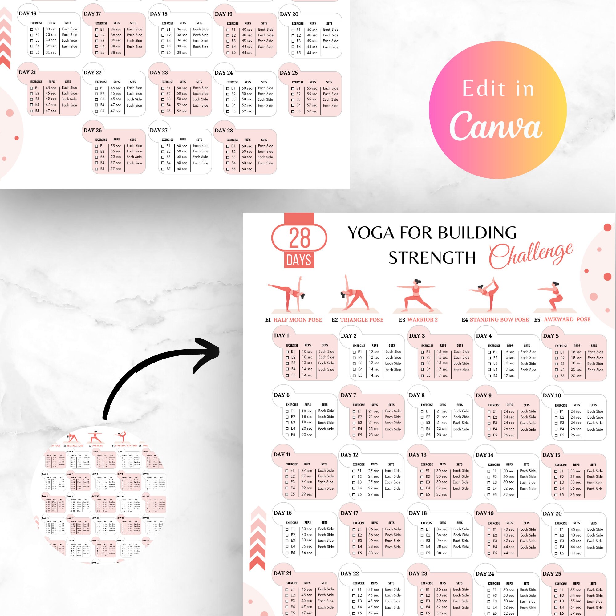 Editable 28 DAYS Yoga for Building Strength Challenge, Building ...