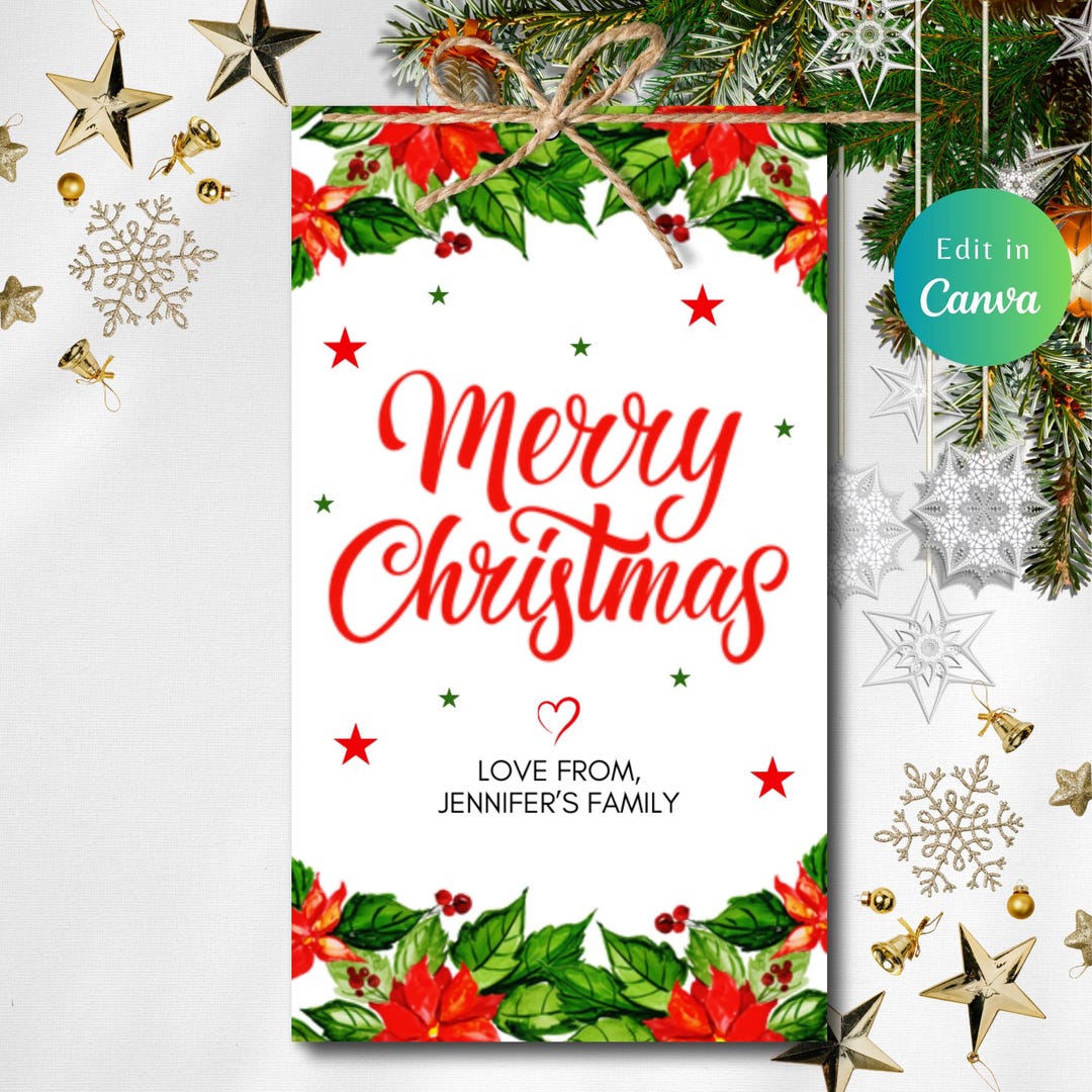 Editable CHRISTMAS GIFT Tag Template, Holiday Party Favor Tag, Bright ...