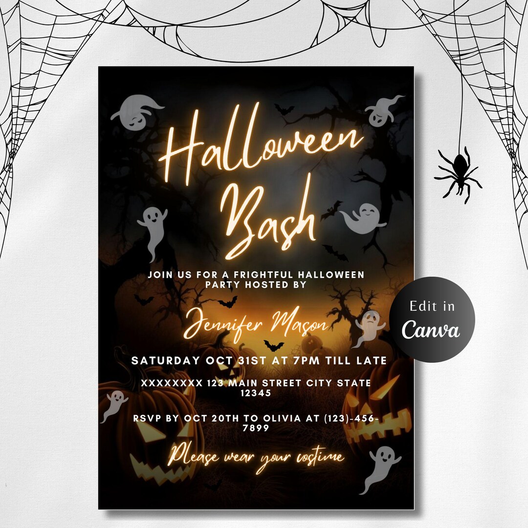 EDITABLE Digital Halloween Party Invitation, Halloween Bash, HALLOWEEN ...