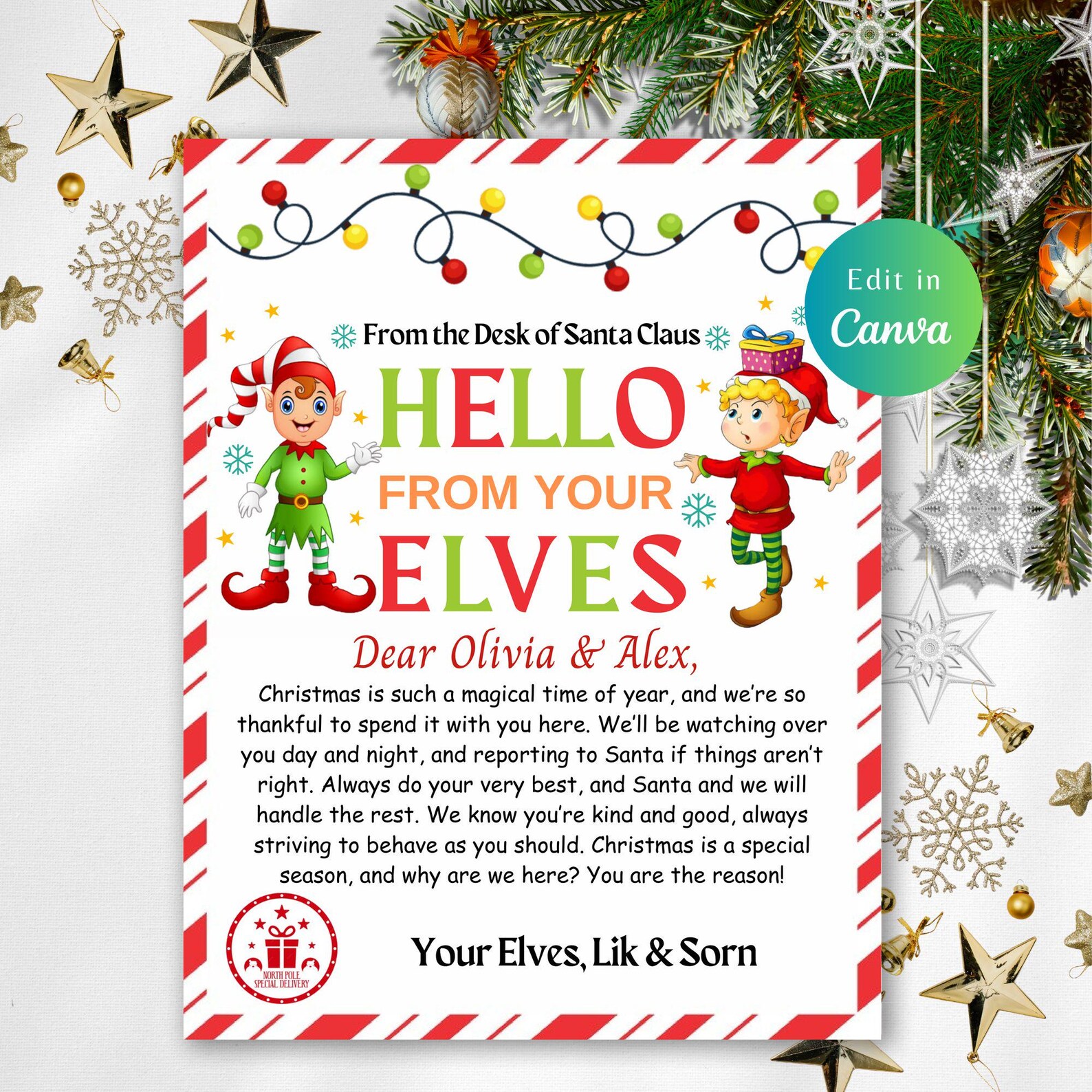 HELLO LETTER FROM Elves Editable Template, Letter From Elf, Christmas ...