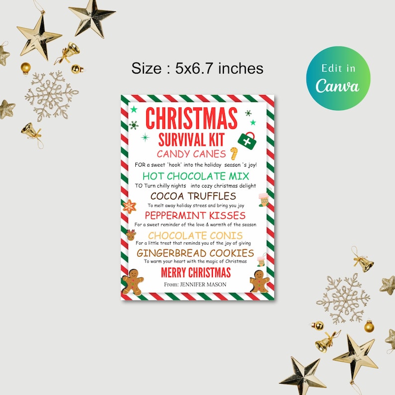 EDITABLE CHRISTMAS SURVIVAL Kit Printable, Printable Card, Editable ...