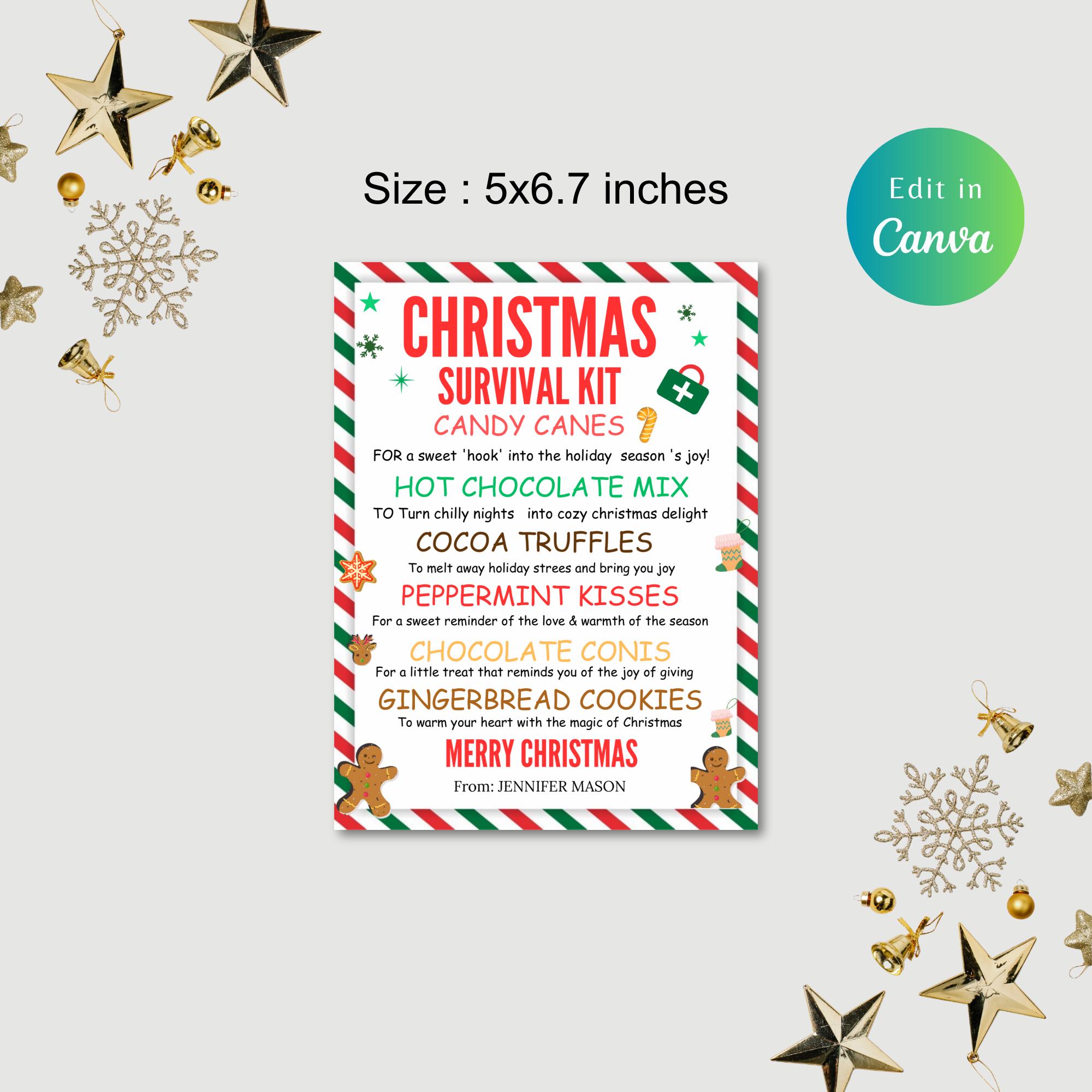 EDITABLE CHRISTMAS SURVIVAL Kit Printable, Printable Card, Editable ...