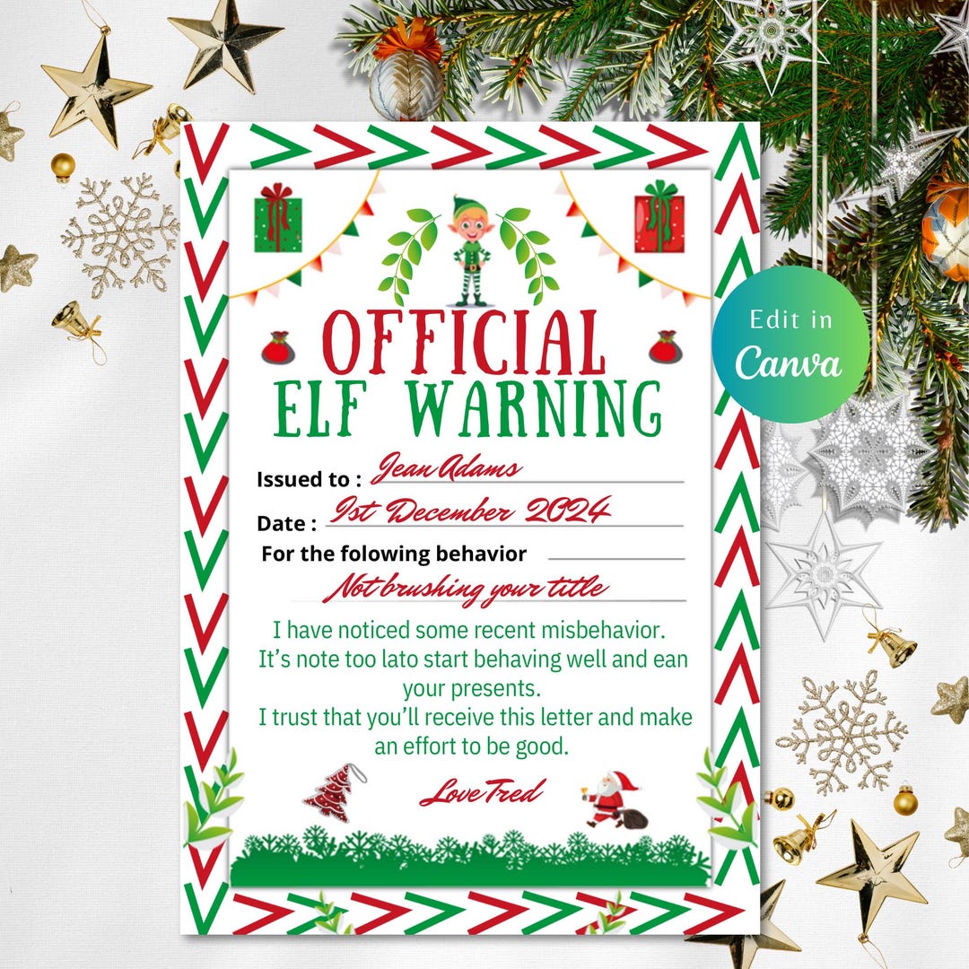 Editable ELF WARNING REPORT Editable Template, Elf Arrival Letter, Elf ...