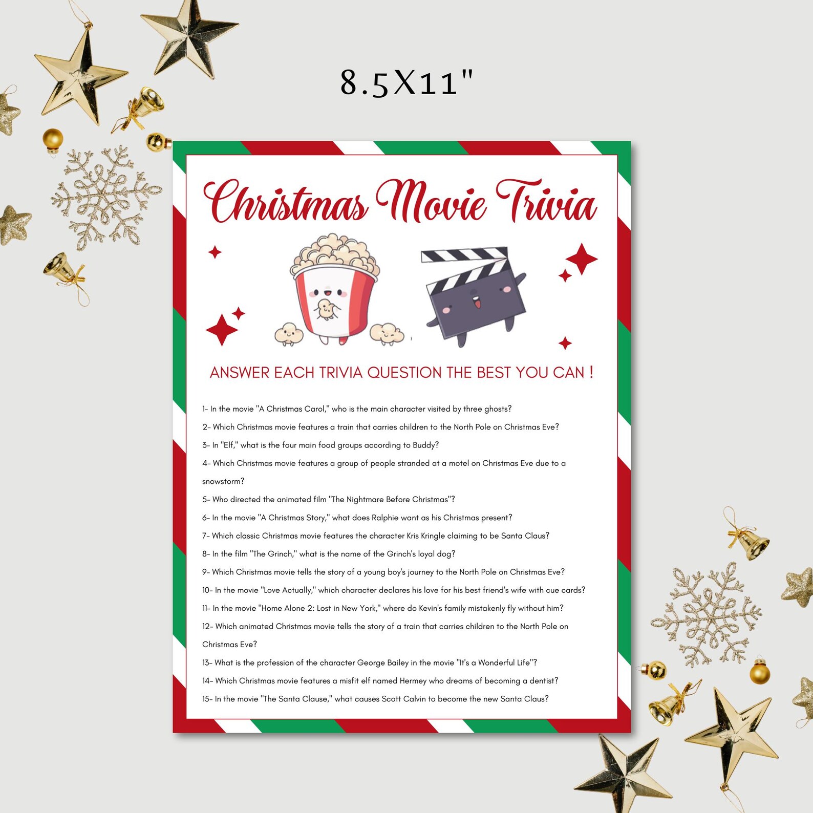 CHRISTMAS MOVIE Trivia Game, Christmas Trivia, Christmas Party Game ...