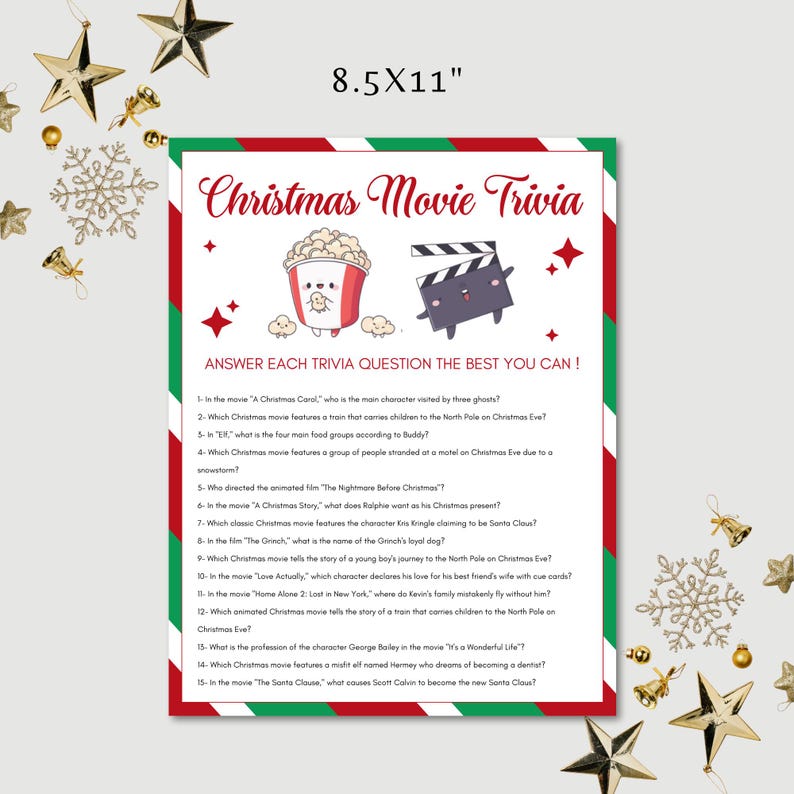 CHRISTMAS MOVIE Trivia Game, Christmas Trivia, Christmas Party Game ...