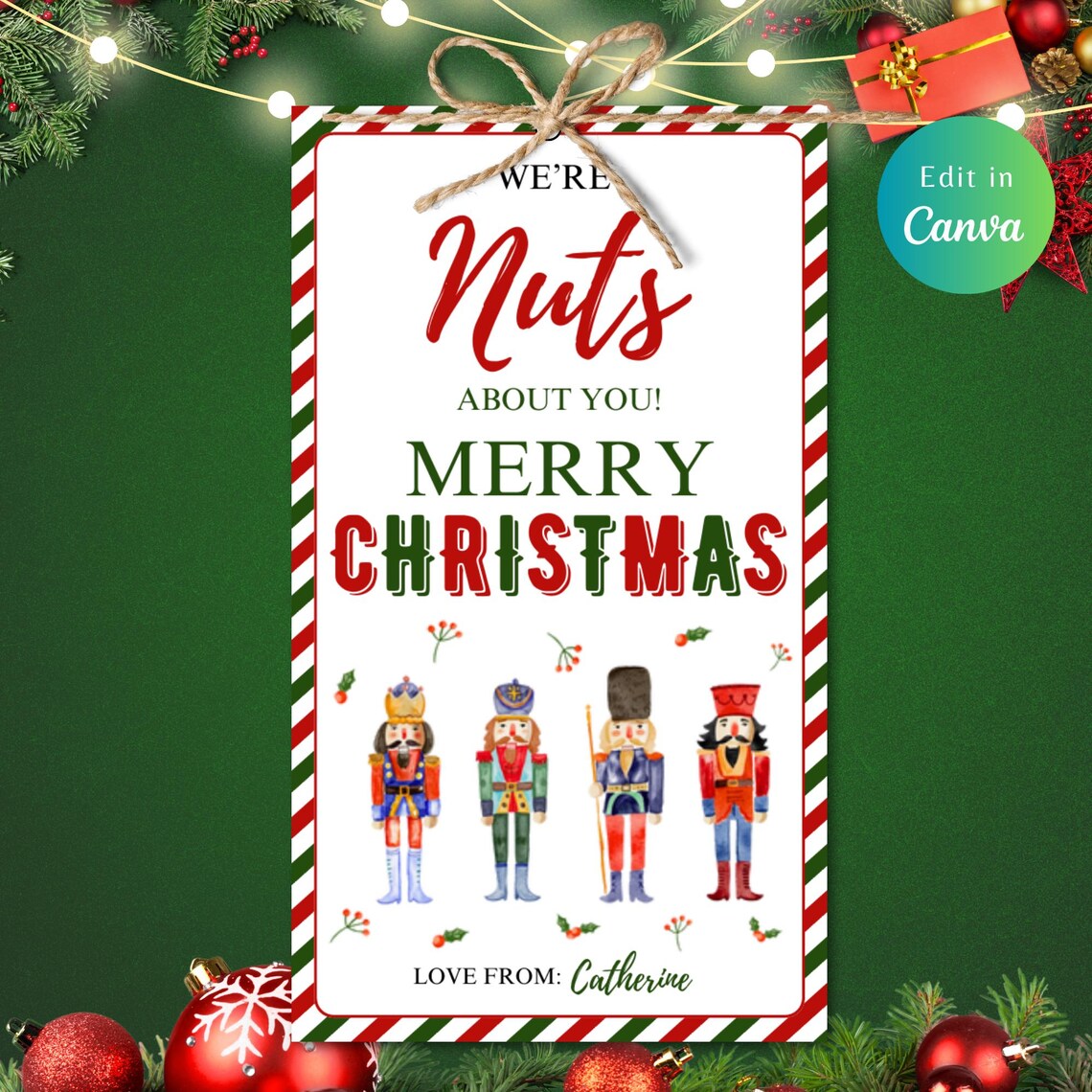 CHRISTMAS NUTCRACKER GIFT Tags, We're Nuts About You Holiday Chocolate ...