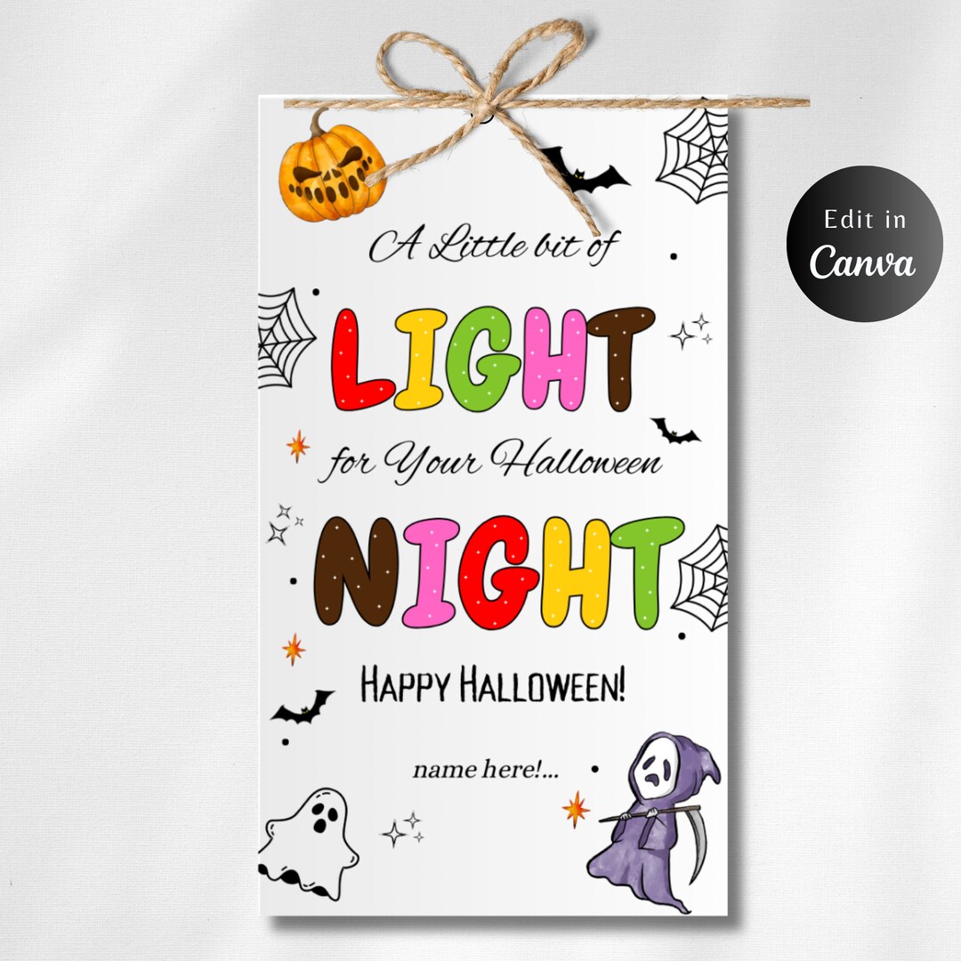 Editable A Little Bit of Light for Halloween Night Tag, Halloween Glow ...