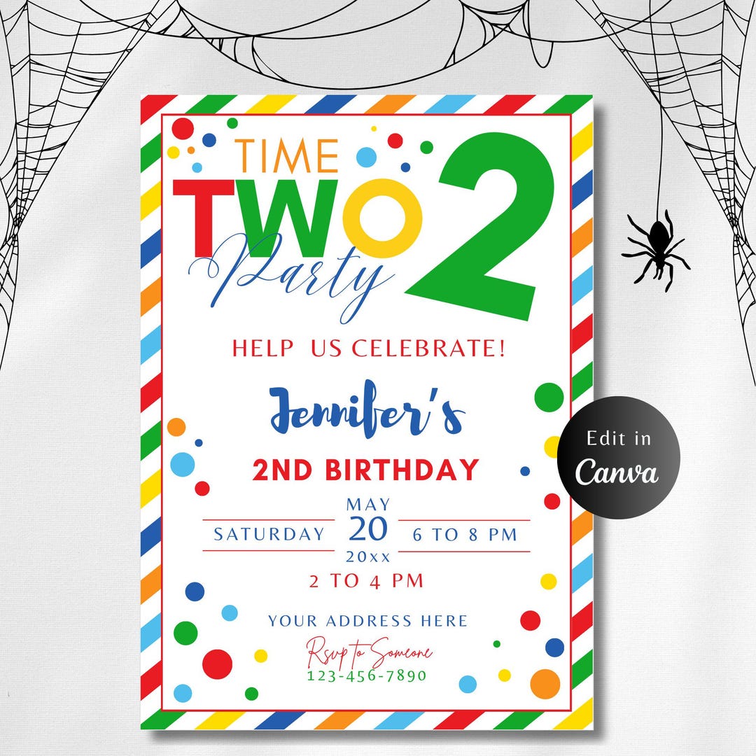 Time TWO Party BIRTHDAY INVITATION, Editable Confetti 2nd Birthday ...