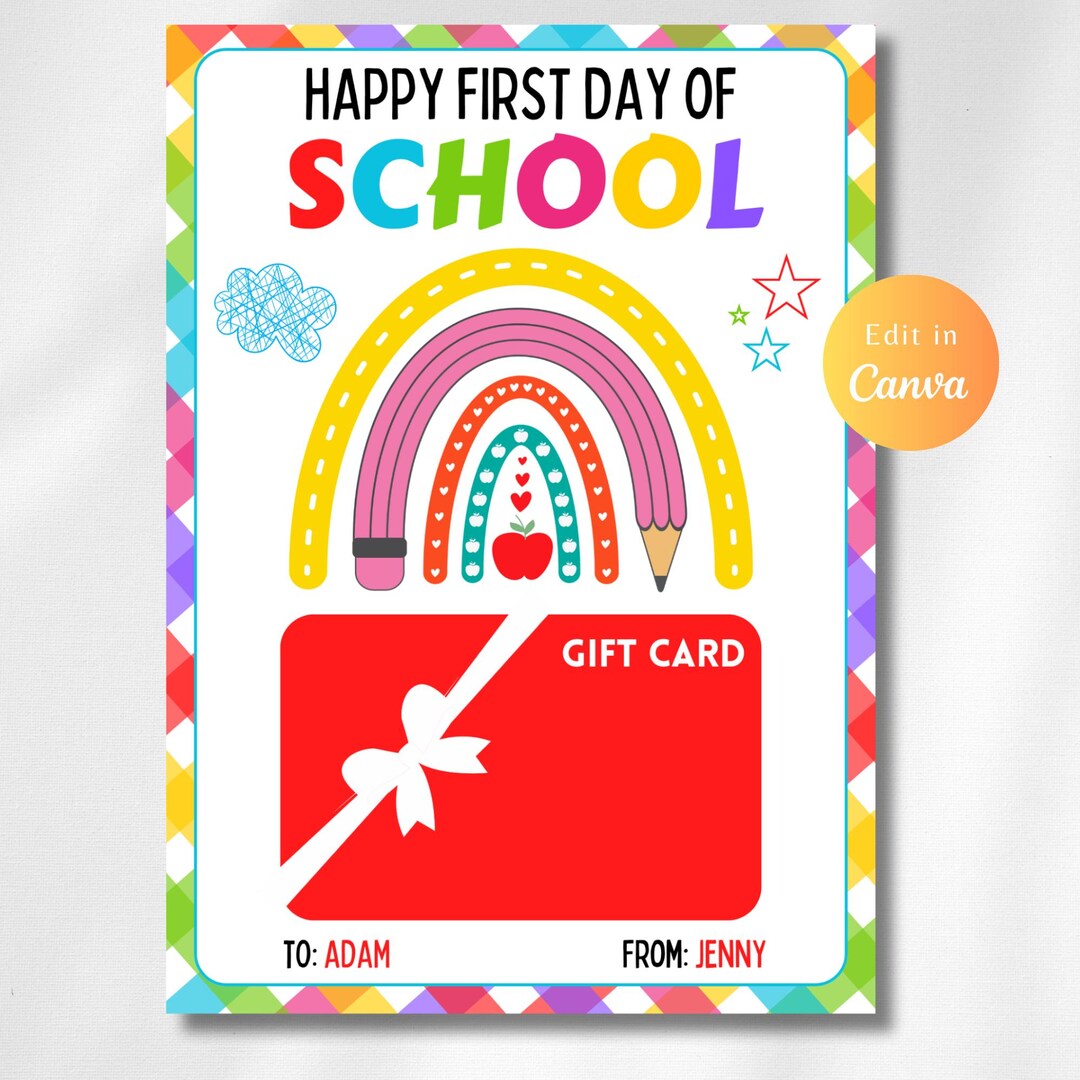 Editable FIRST DAY of School Teacher Gift Card Holder, Back to School ...