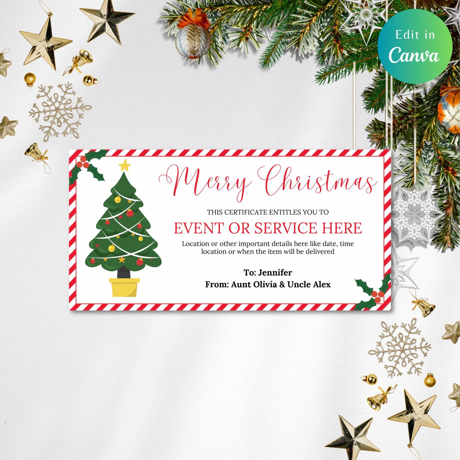 Editable CHRISTMAS GIFT Certificate Template, Christmas Voucher ...