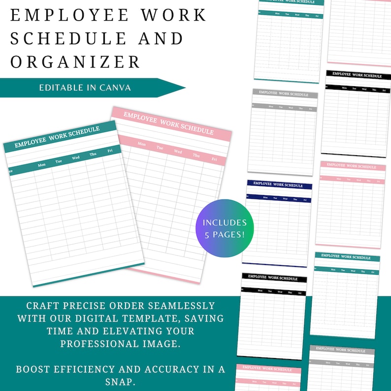 EMPLOYEE WORK SCHEDULE, Organizer, Work Time Tracker, Employee ...
