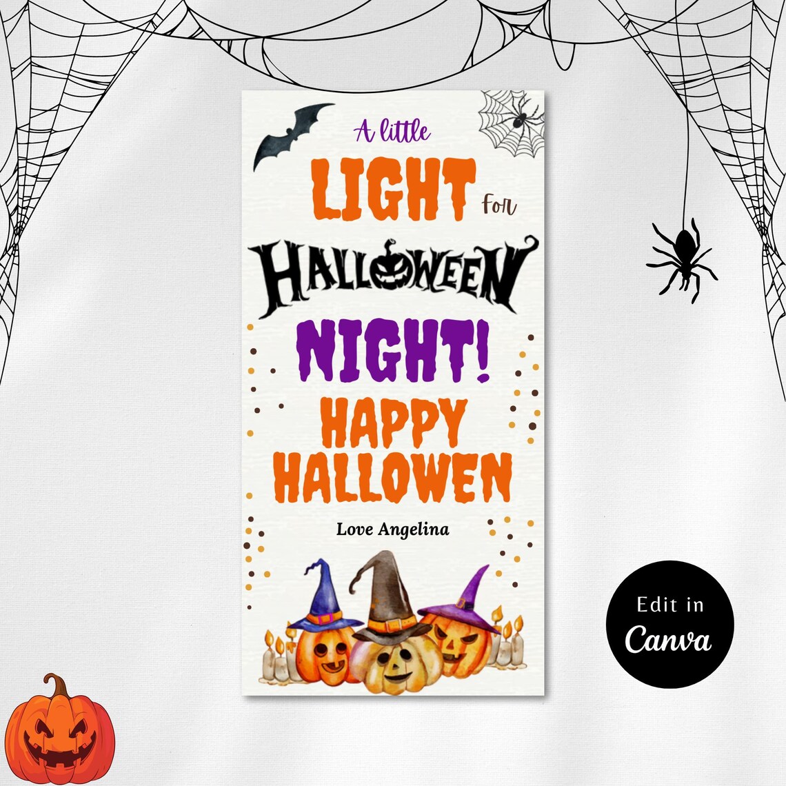 Editable A Little Light for HALLOWEEN NIGHT Glow Stick Tag, Halloween ...