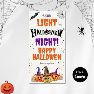 Editable A Little Light for HALLOWEEN NIGHT Glow Stick Tag, Halloween ...