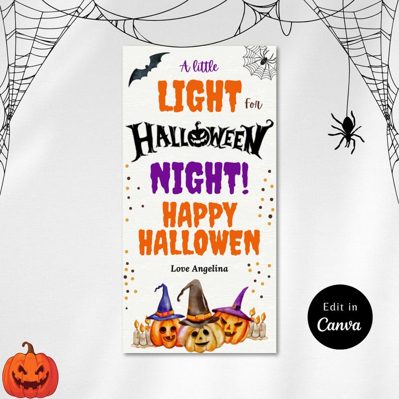 Editable A Little Light for HALLOWEEN NIGHT Glow Stick Tag, Halloween ...