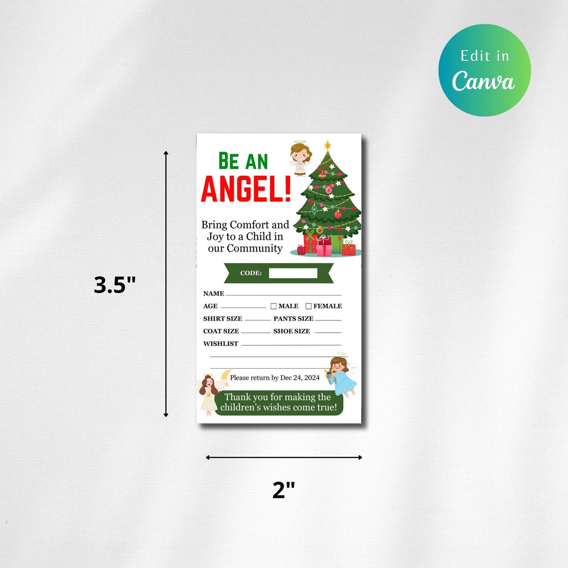 EDITABLE CHRISTMAS GIVING Tree Gift Tag, Christmas Charity, Nonprofit ...