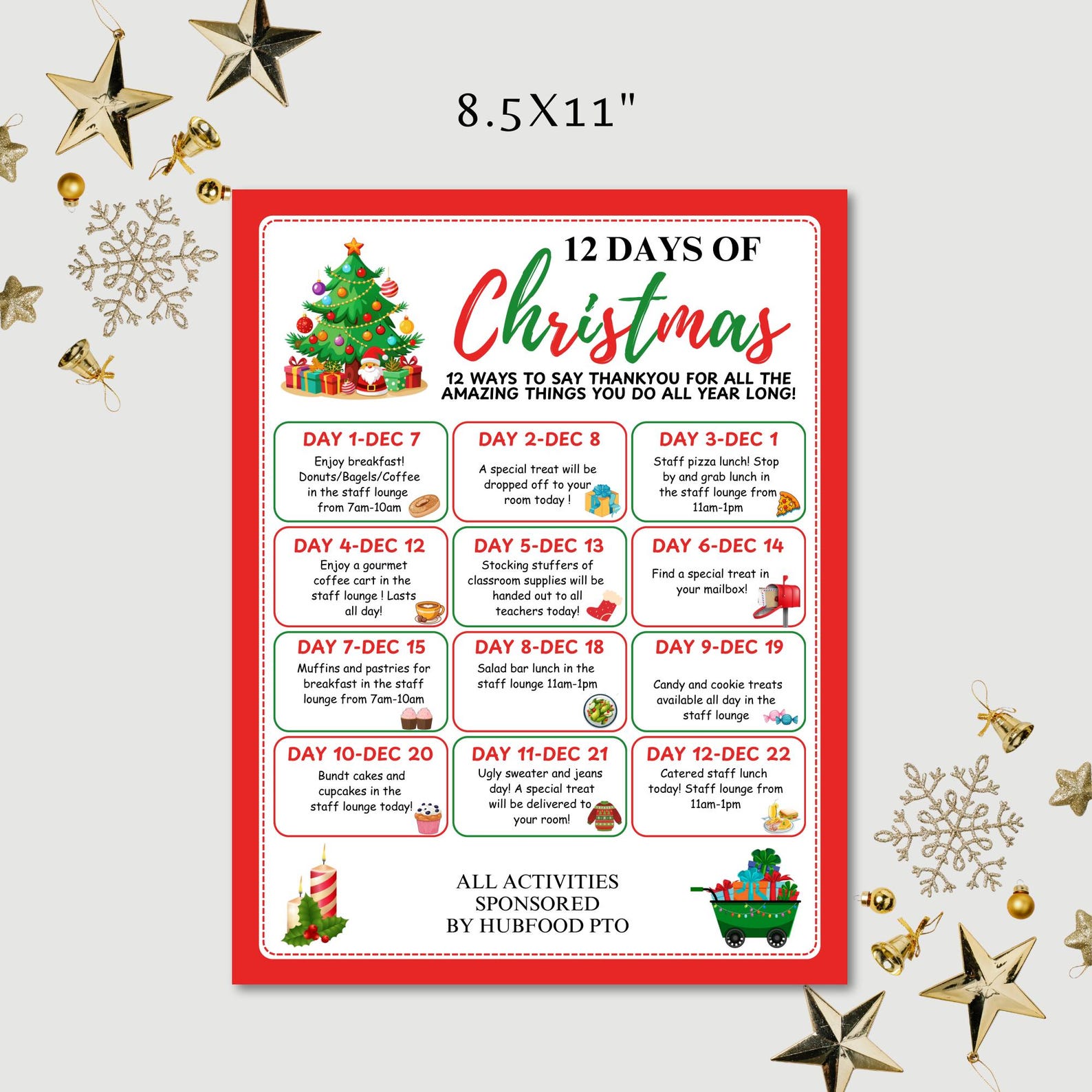 EDITABLE CHRISTMAS HOLIDAY Appreciation Flyer, School Pto Pta, 12 Days ...