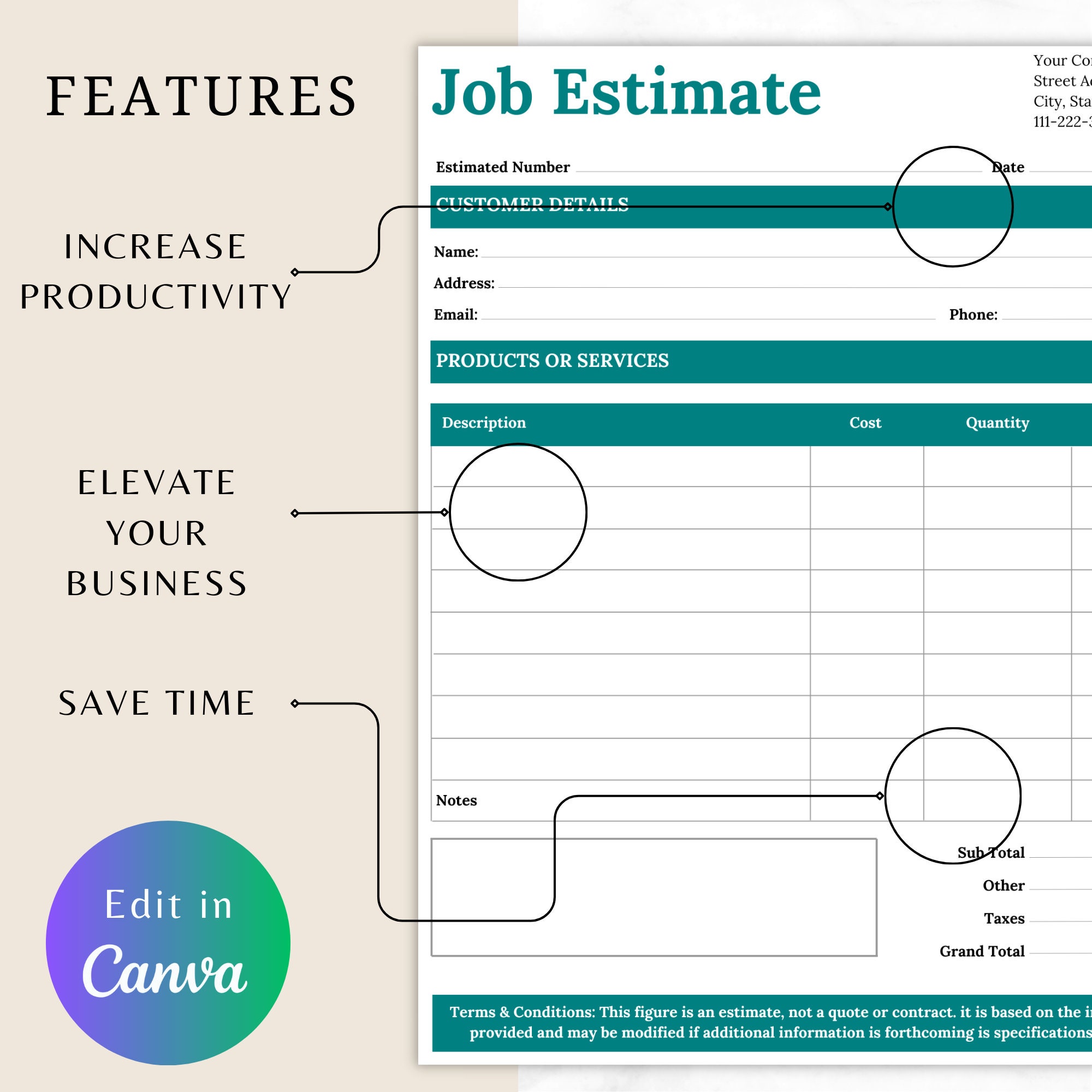 JOB ESTIMATE FORM, Job Proposal Template, Contractor Proposal, Business ...