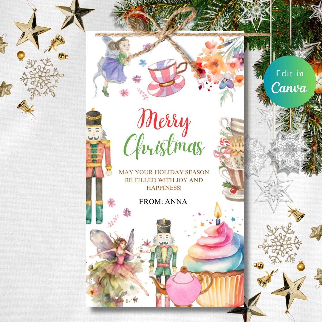 Editable NUTCRACKER GIFT TAGS, Christmas Tags, Holiday Favor Tag, Sugar ...
