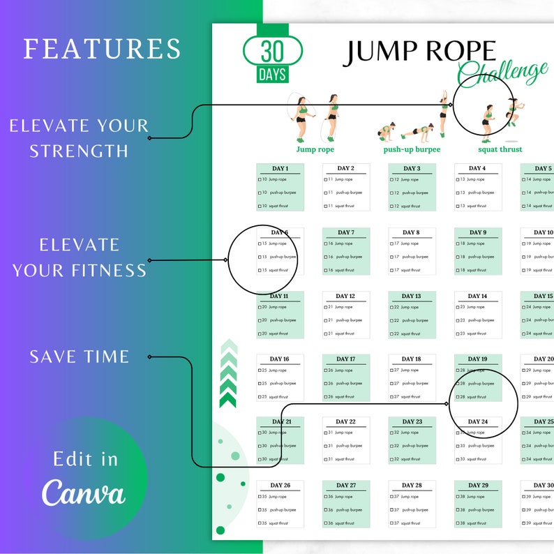 Editable 30 DAYS Jump Rope Challenge, Jump Rope, Rope Jumping Challenge ...