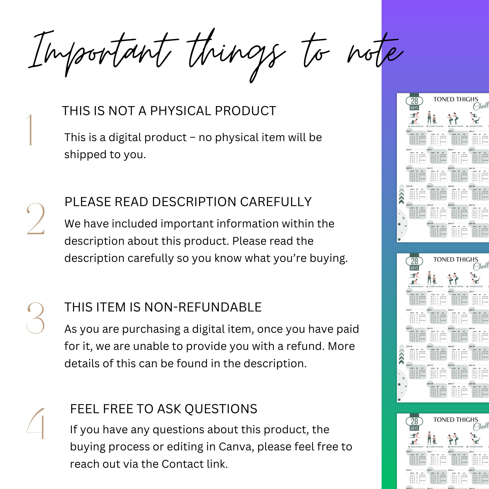 Editable 28 DAYS TONED THINGS Challenge, Digital Fitness Plan, Lose ...