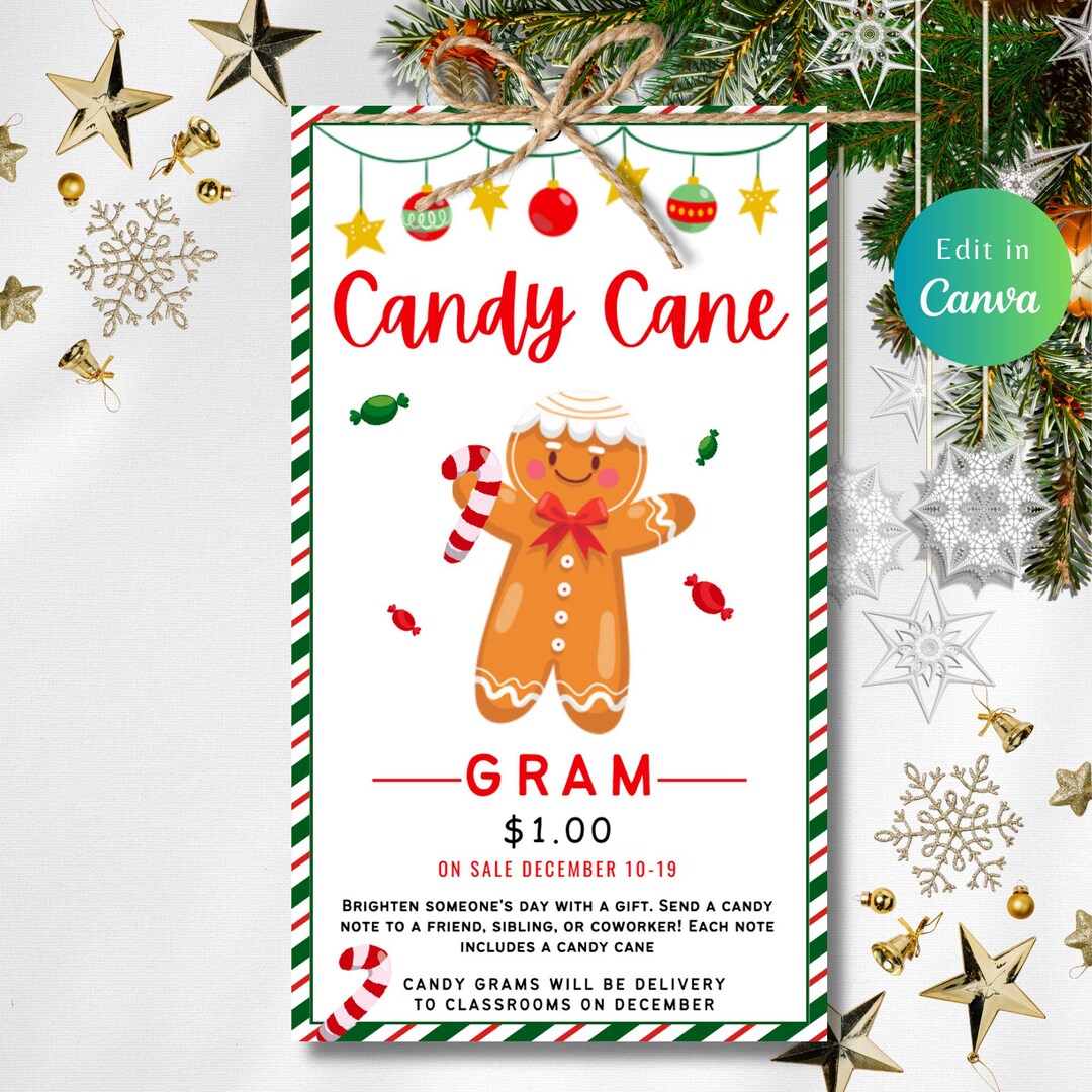 Editable CHRISTMAS CANDY Cane Gram, Candy Cane Holder, Candy Cane Gram ...