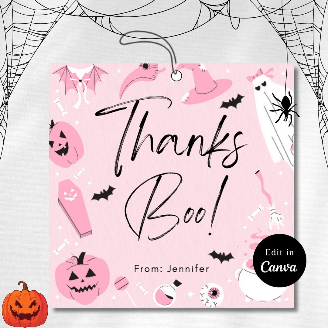 EDITABLE Pink Ghost Favor Tag, Spooky One, Two Spooky, Halloween Party ...