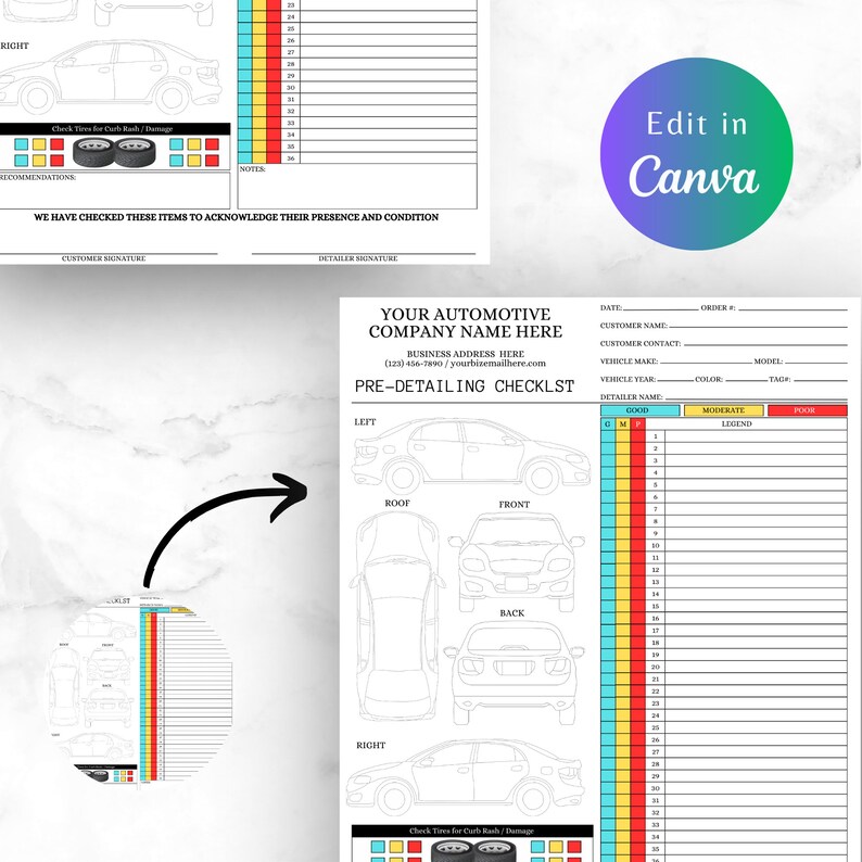 PRE-DETAIL VEHICLE Template, Vehicle Detailing, Detailing Checklist ...