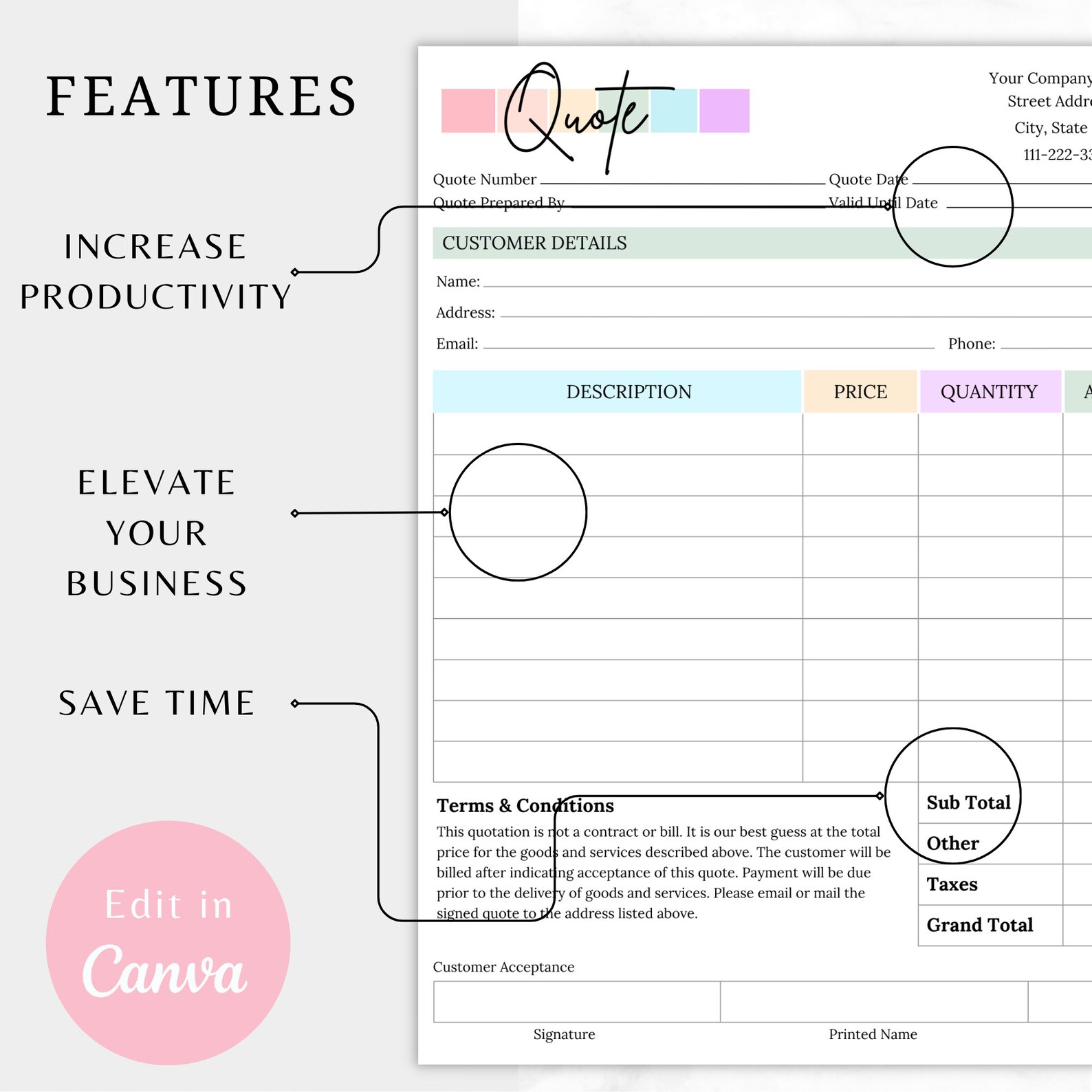 EDITABLE QUOTE FORM, Price Estimate, Quote Proposal, Quote Template ...