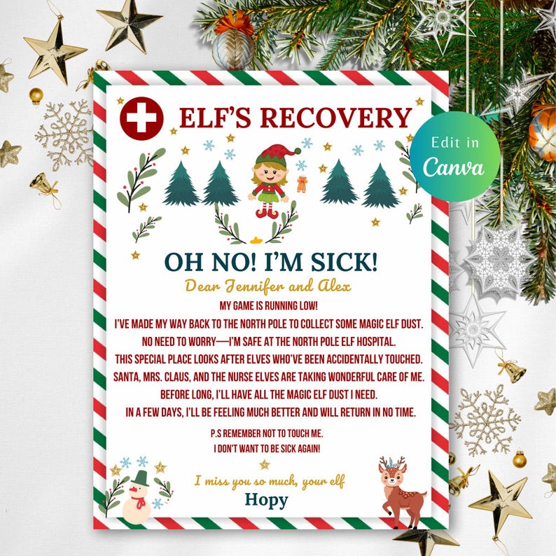 EDITABLE ELF RECOVERY Letter Touched Elf, Elf Letter, Elf Recovery ...