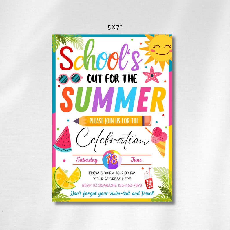 Editable Hello Summer Digital Invitation, End of Year Party, Post on ...