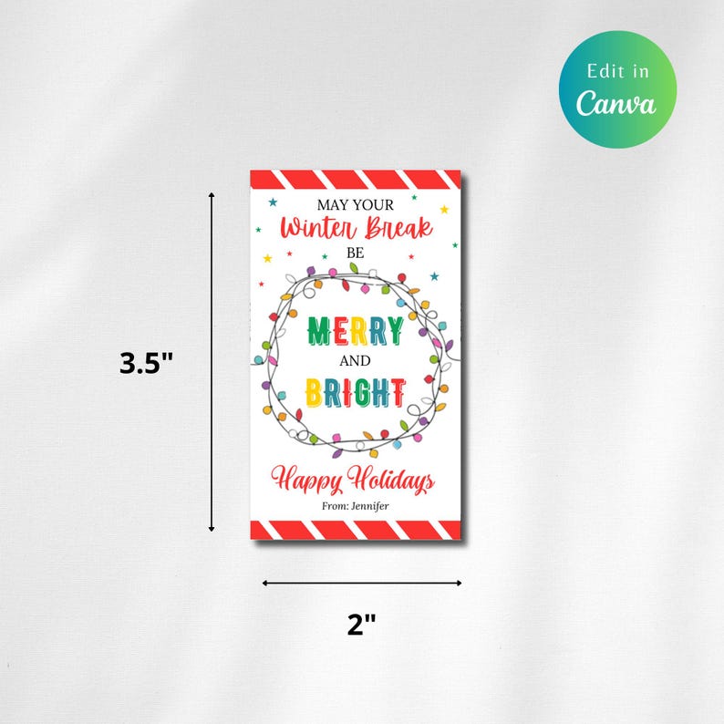 Editable WINTER BREAK Tag, Merry & Bright Gift Tag, for Christmas ...