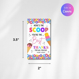 Editable Summer Ice Cream Teacher Appreciation Tag, Kids End of School ...