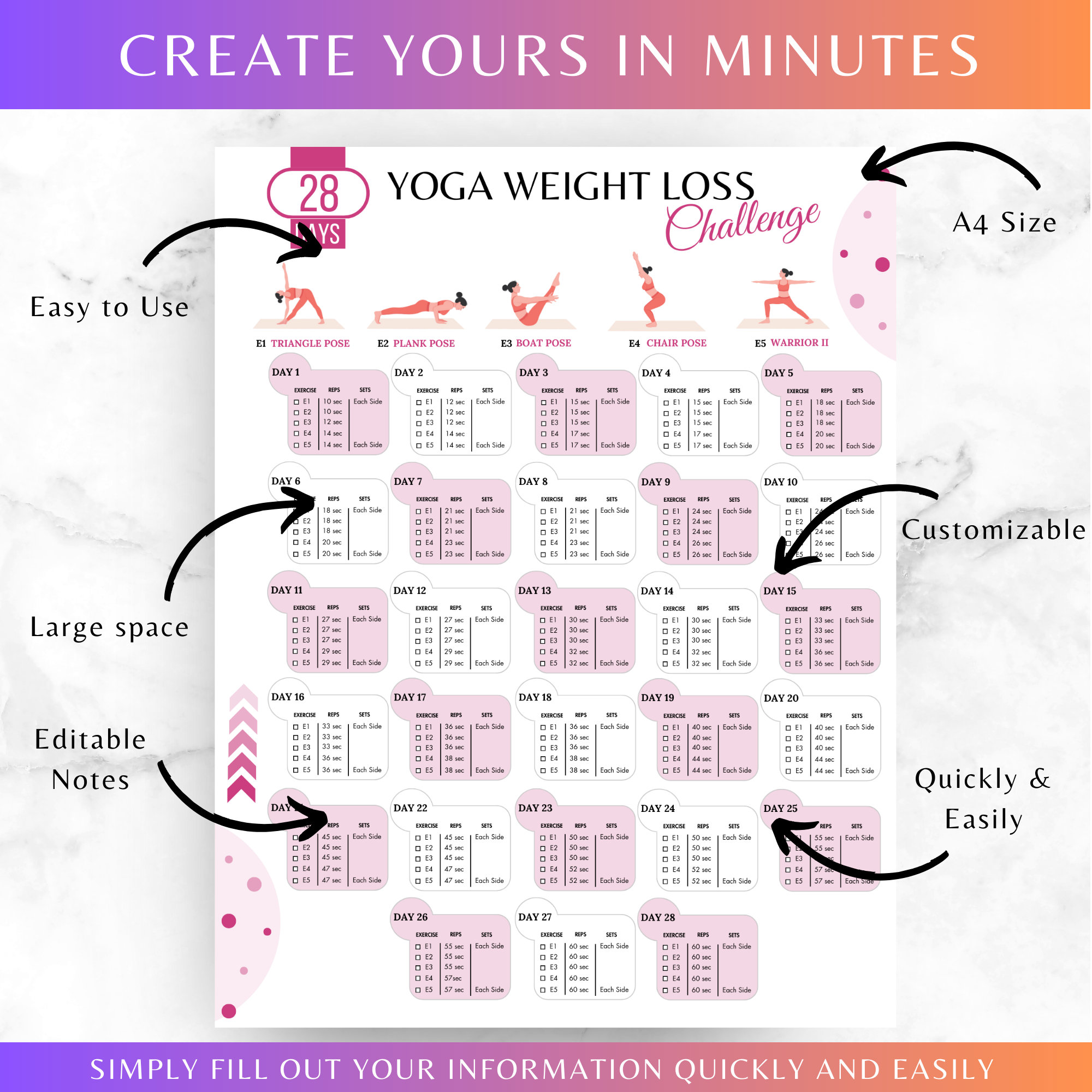 Editable 28 DAYS Yoga Weight Loss Challenge, Yoga Weight Loss, 28 Days ...