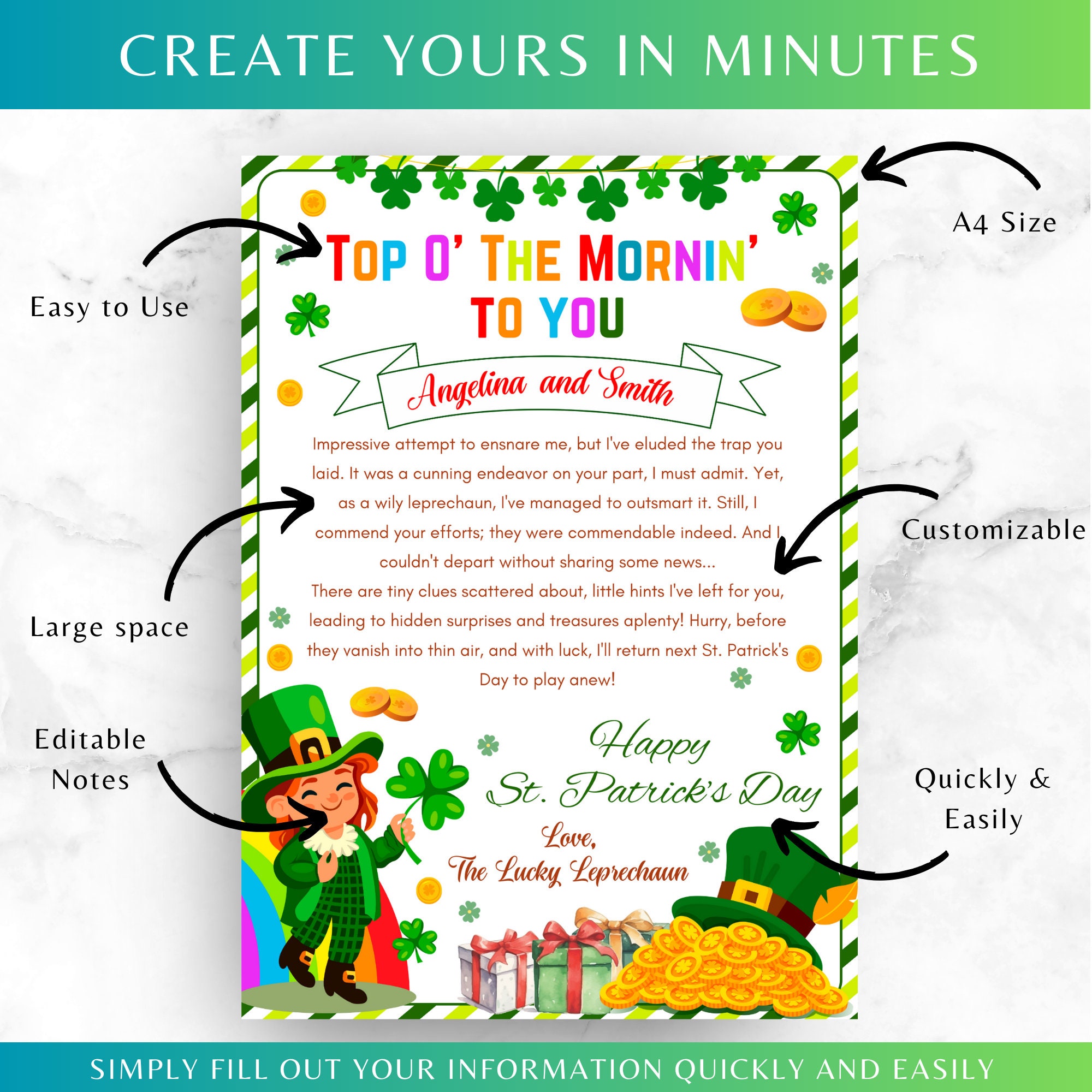 EDITABLE LEPRECHAUN LETTER St. Patrick' Day, Leprechaun Printable ...