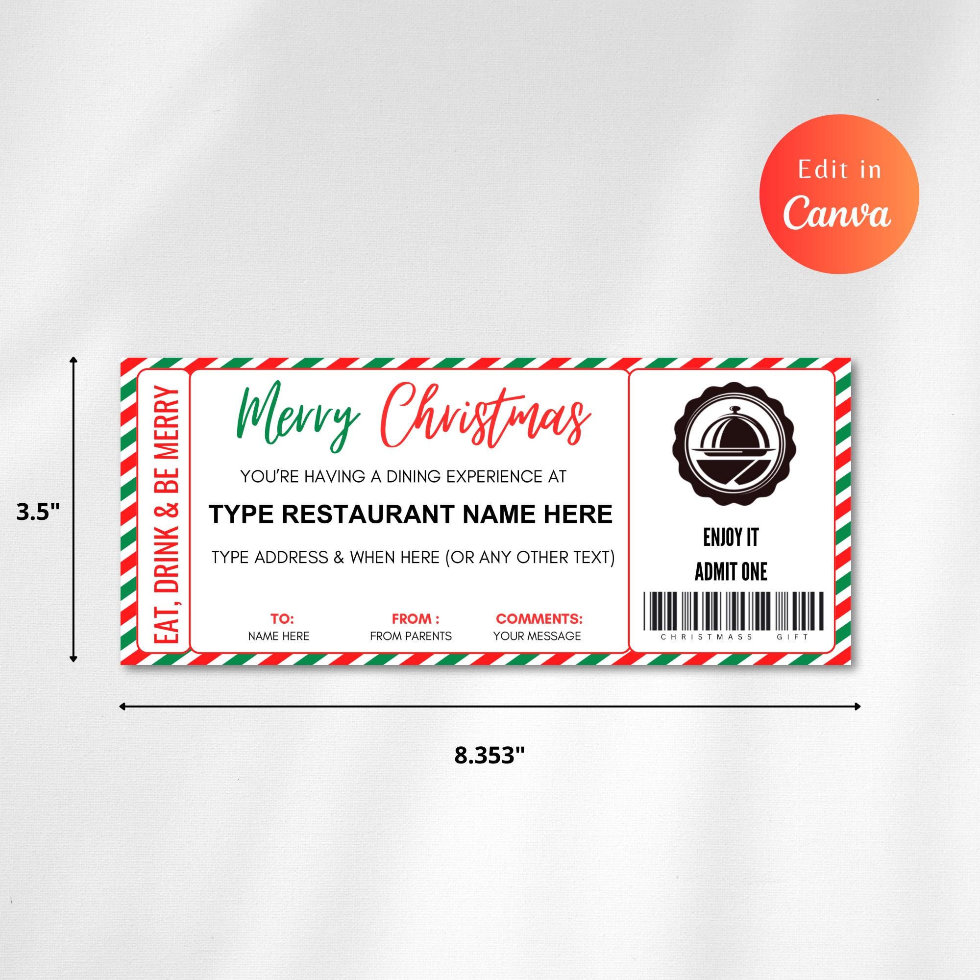 Editable Christmas Dining Out Restaurant Gift Certificate, Voucher ...