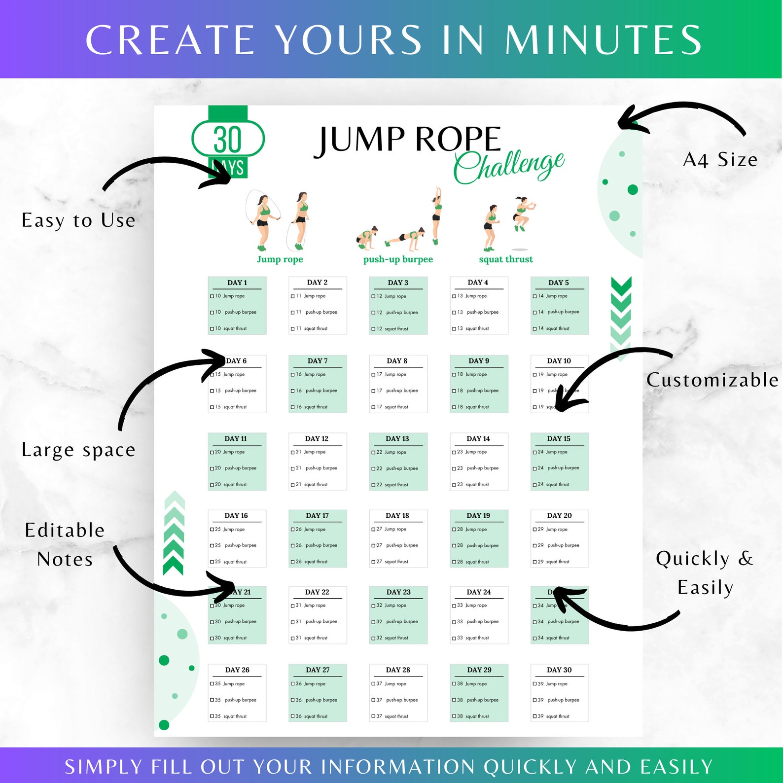 Editable 30 DAYS Jump Rope Challenge, Jump Rope, Rope Jumping Challenge ...