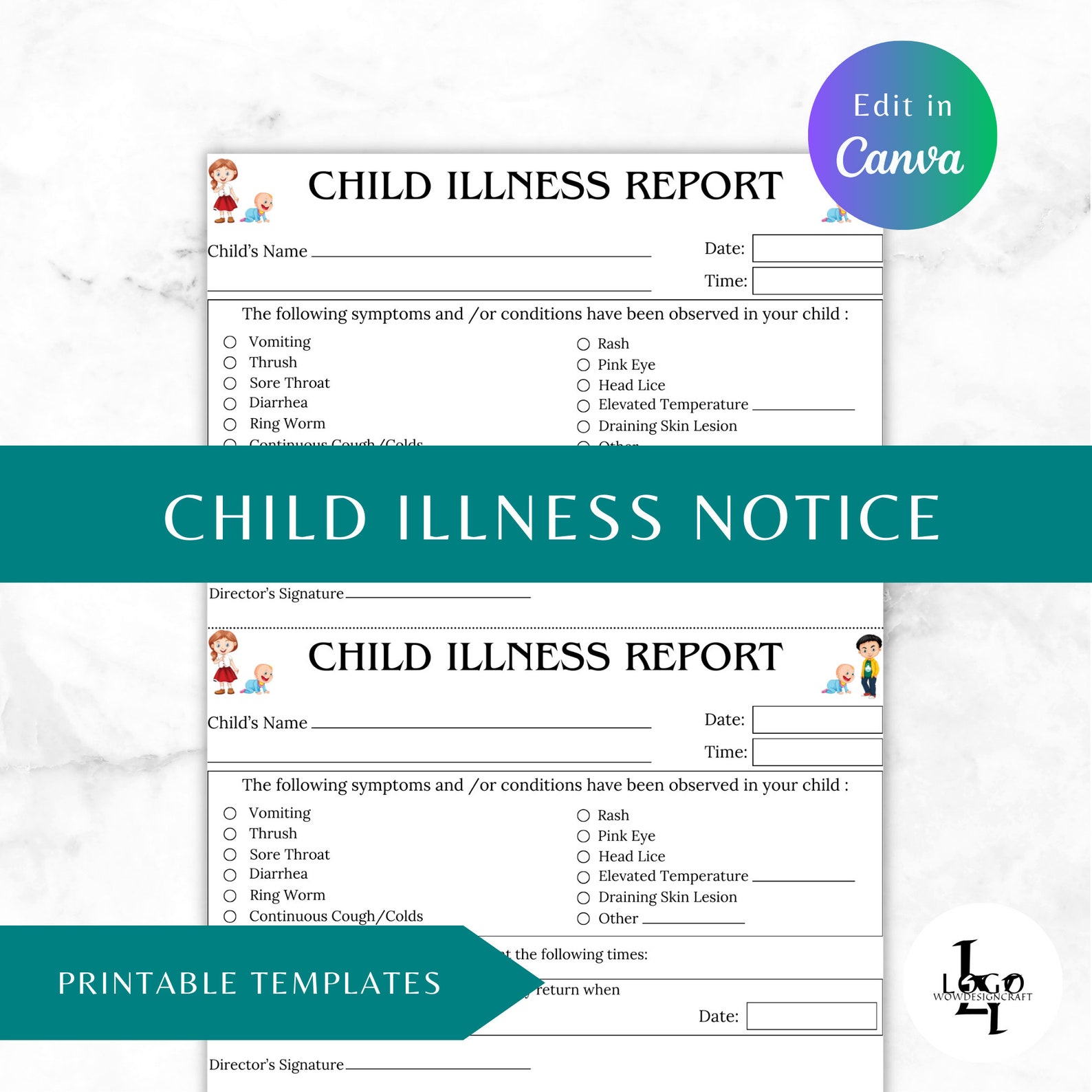 Editable CHILD ILLNESS NOTICE, Daycare Forms,child Illness Notice ...